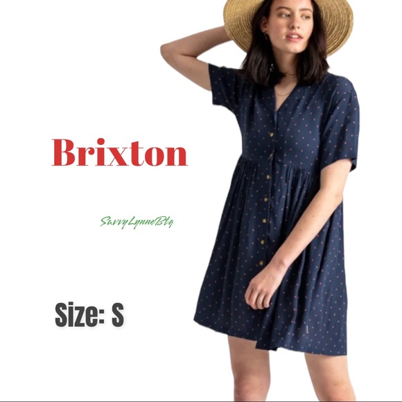 Brixton | Dresses | Brixton Liza Navy Blue Polka Dot Dress Sz S | Poshmark